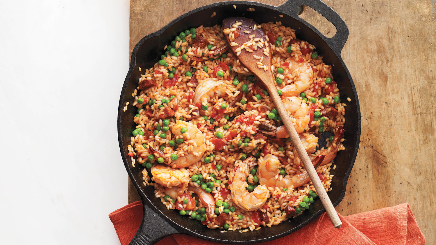 Quick Skillet Paella with Shrimp and Tomatoes